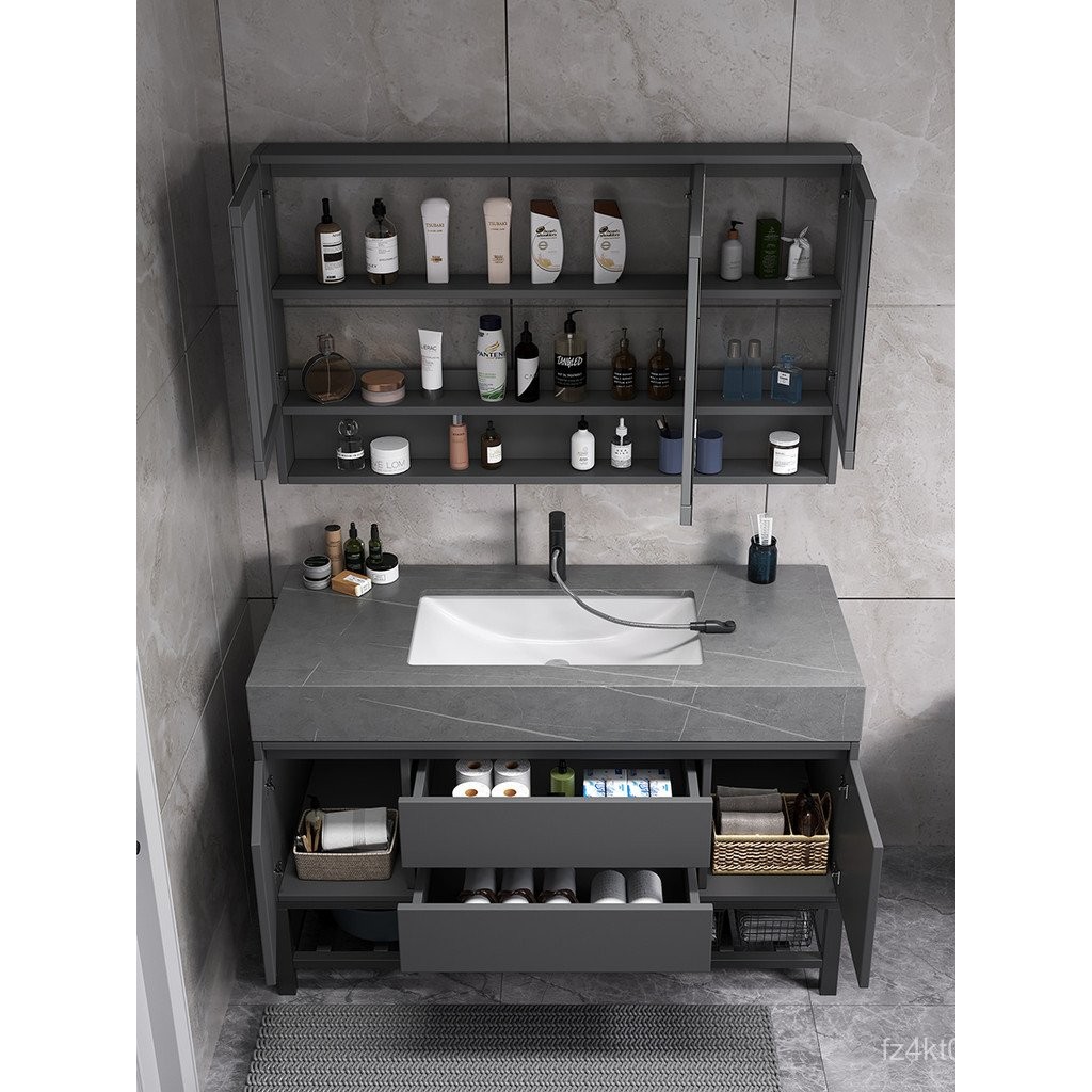 cs Solid Wood Floor-Standing Rock Slab Combination Bathroom Cabinet ...
