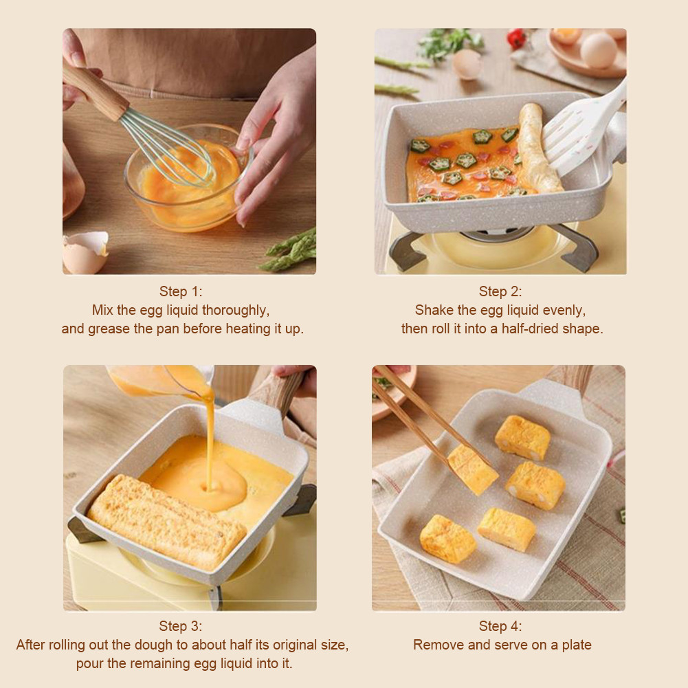Nonstick Flat Pan Omelette Pan with Heat-Resistant Handle Rectangle Egg ...