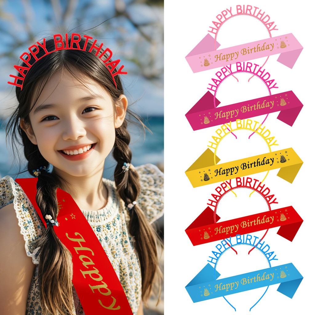 2PCS Set Happy Birthday Theme Decoration Kit Candy Color Sash Tiara ...