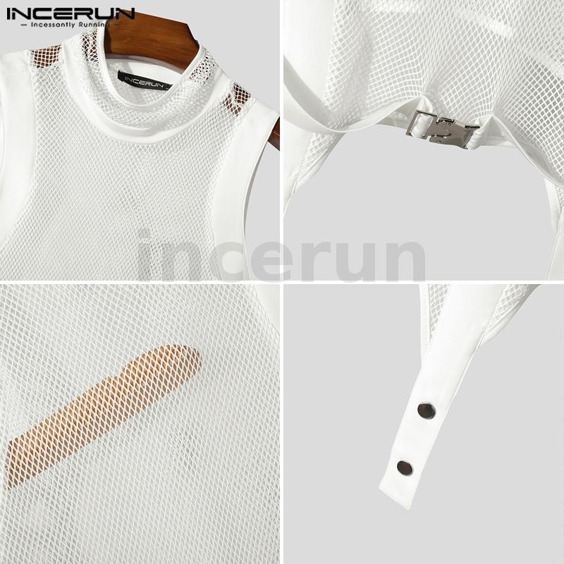 INCERUN Men Vintage Casual Mesh Deconstructed Design Patchwork Half ...