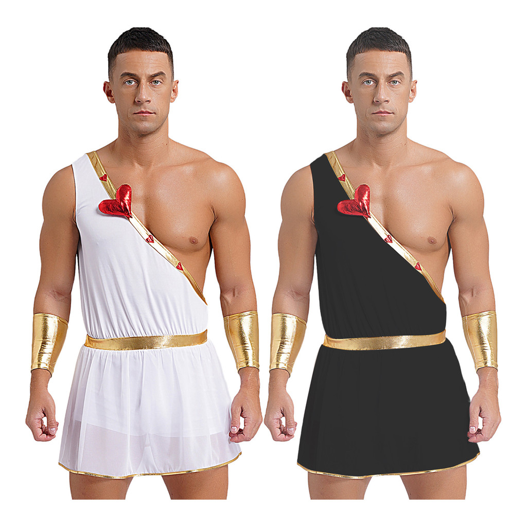 Men Halloween Cupid Cosplay Costume One Shoulder Jumpsuit with Sleeves ...
