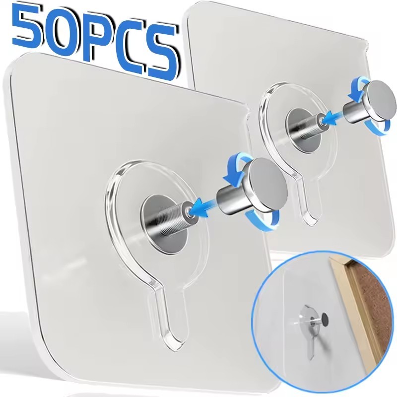 20/50/100Pcs Transparent Self-adhesive Wall Hooks / Photo Frame Clock ...