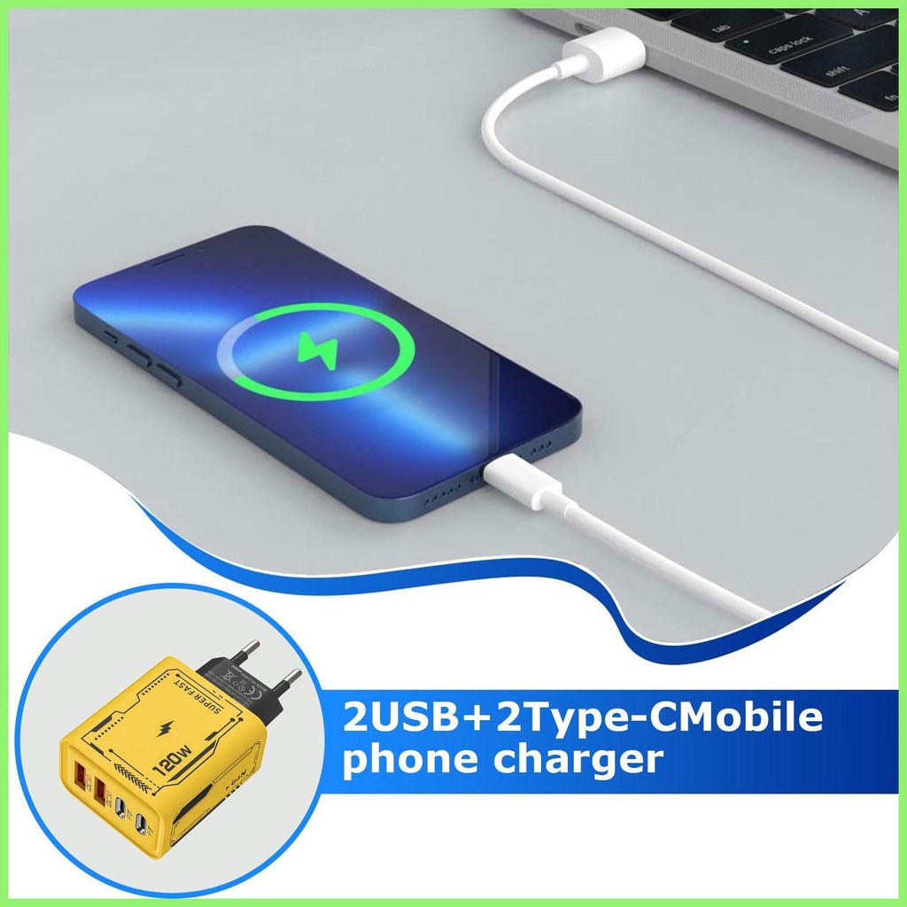 USB Charging Block 4-Port 120W Adapter Brick USB Type C Wall Plug ...