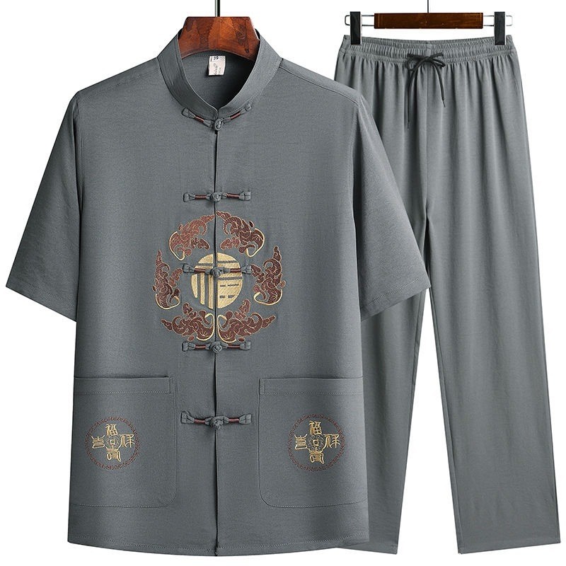 Tang Suit Men Middle-Aged Elderly Silk Samfu Traditional Chinese Shirt ...