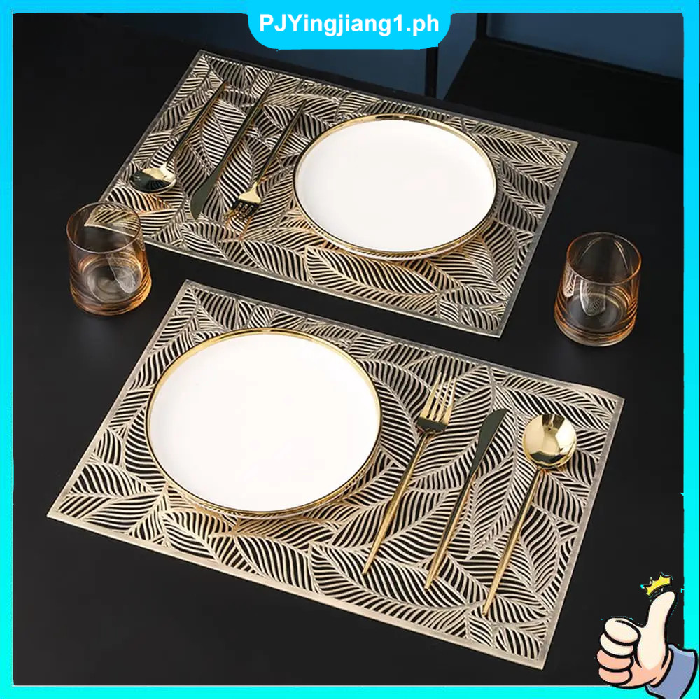 Golden Rectangle Table Mat for Dining Tables Leaf Placemat PVC Elegant ...
