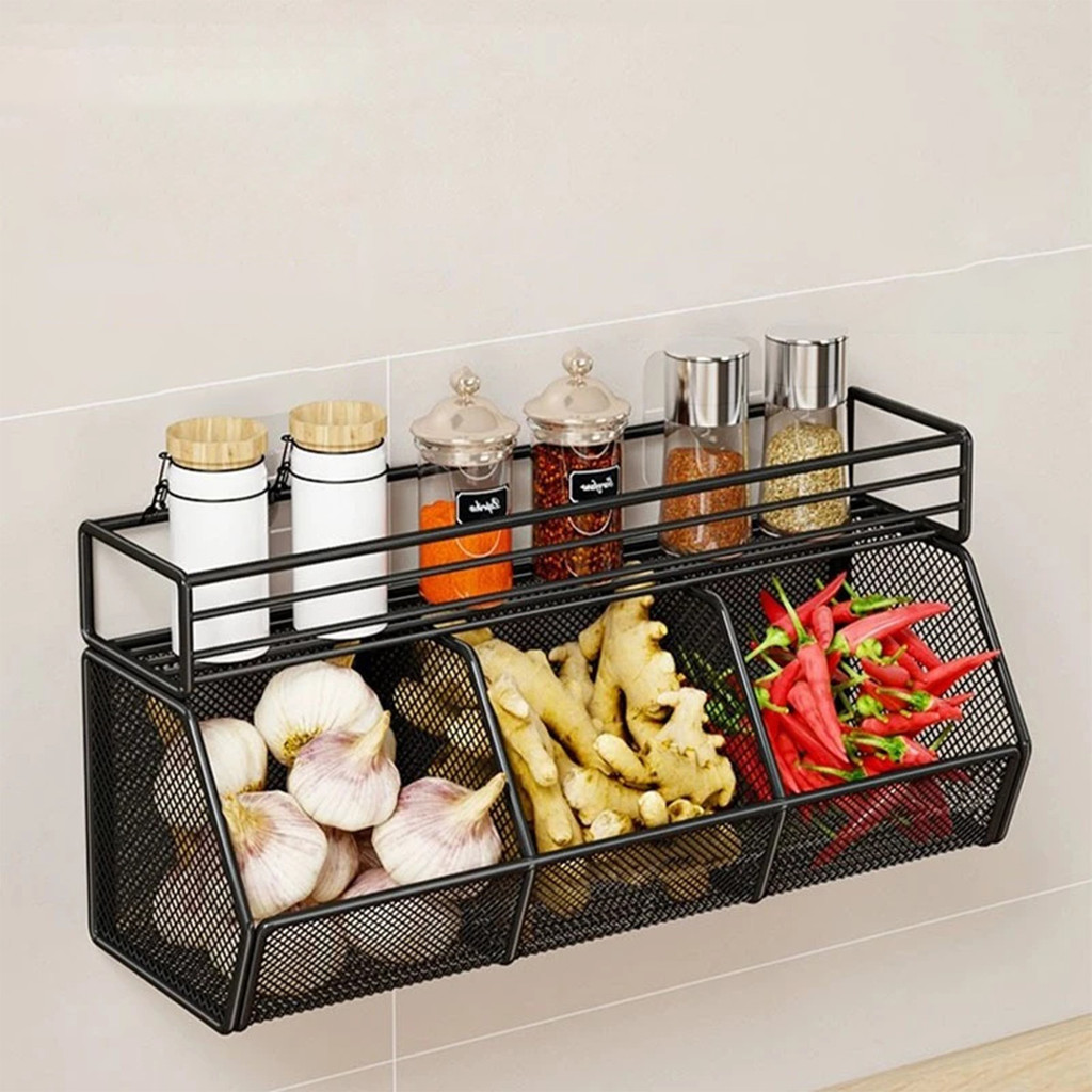 Wall Mounted Condiments Organizer Rack Kitchen Spice Storage Onion ...