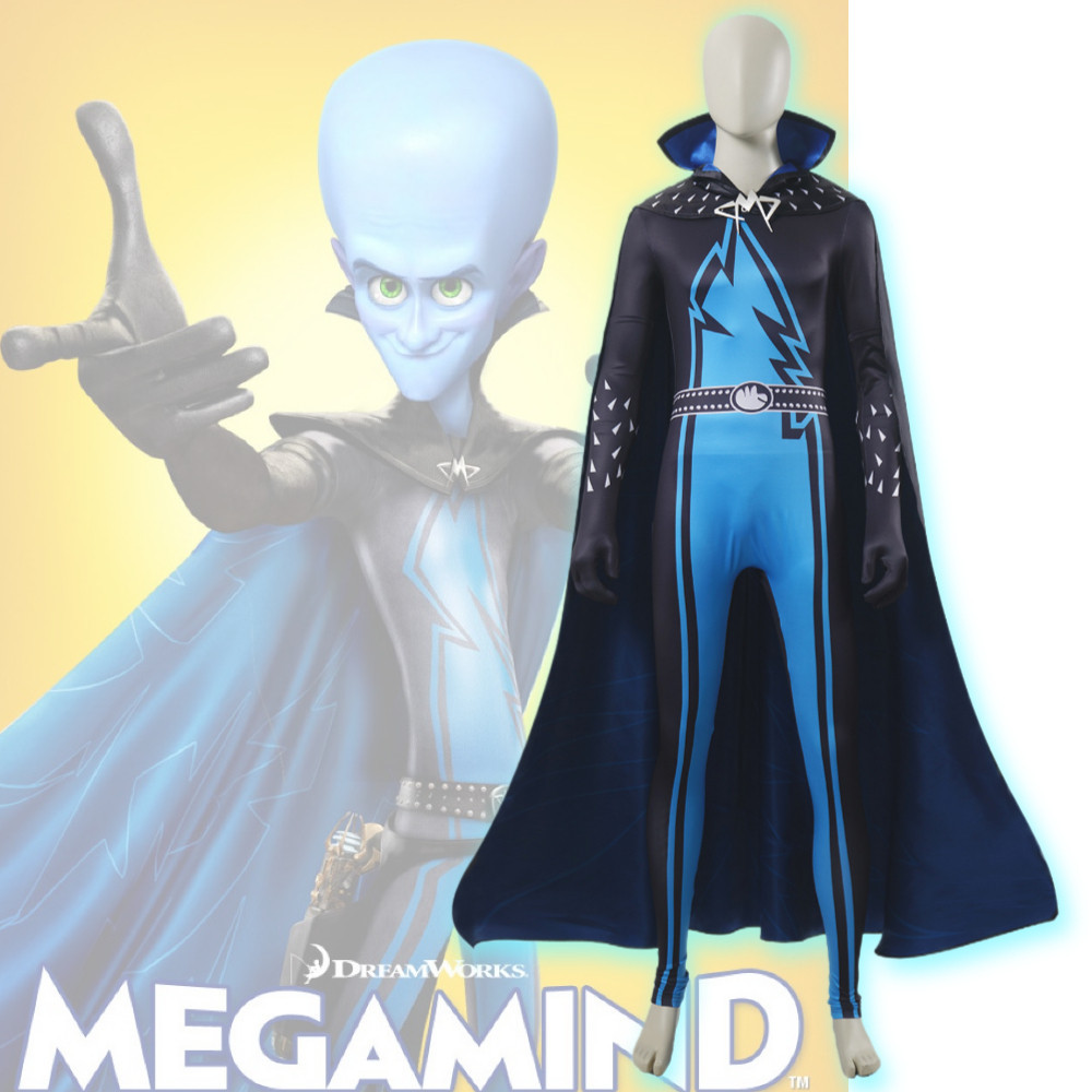 Megamind Anime Cosplay Costume: Blue and Black Jumpsuit with Cape for ...