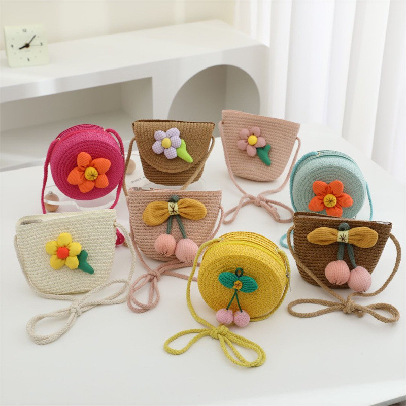 Children's Straw Woven Bag Spring Summer Girls Crossbody Bag Princess ...