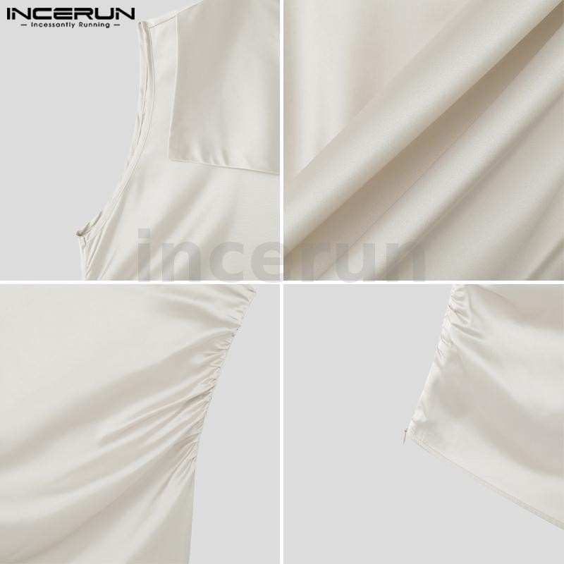 INCERUN Men Vintage Casual Deconstructed Off Shoulder Sleeveless Tanks ...