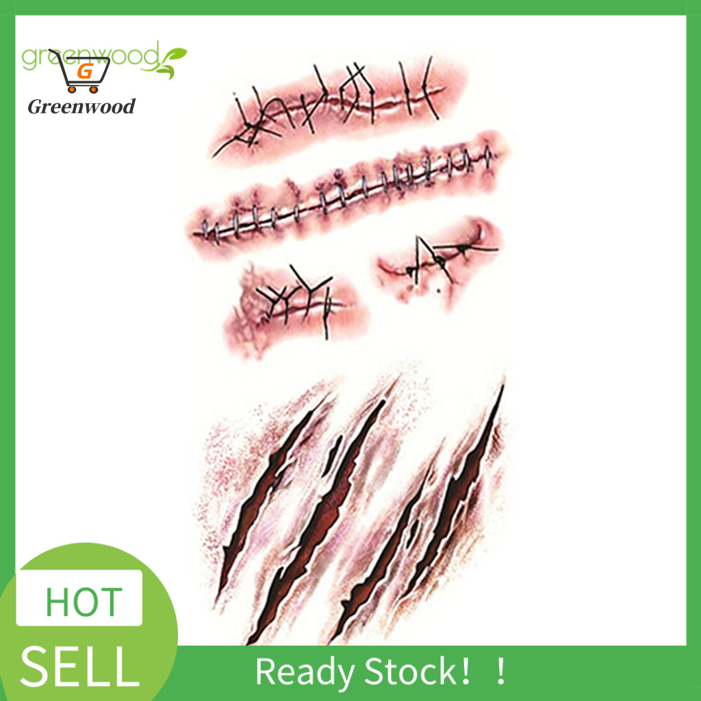 GRA 2Pcs Temporary Tattoo Sticker Halloween Terror Realistic Fake Blood ...