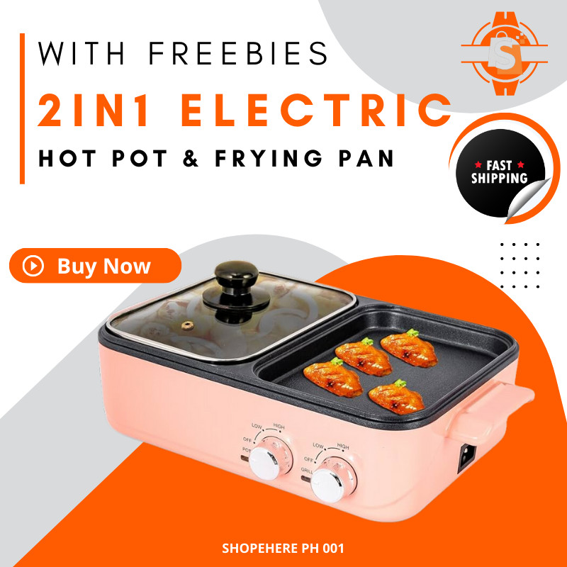 2 in 1 Indoor Non-Stick Electric Mini Samgyupsal Hot Pot and Frying Pan ...