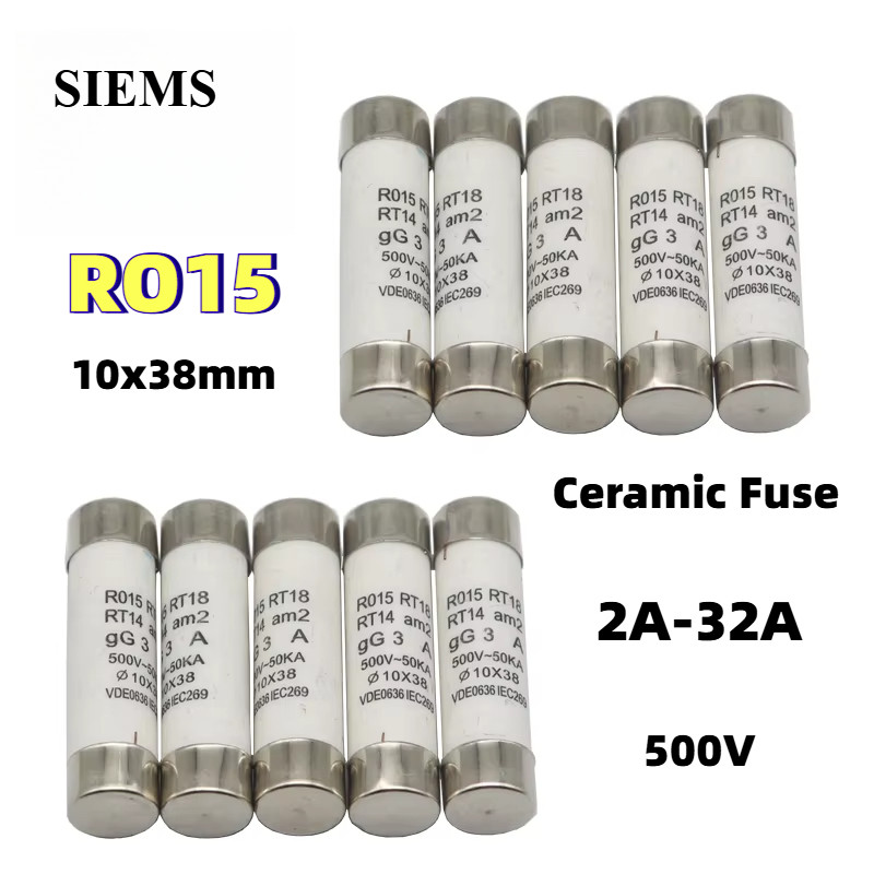 5Pcs RO15 Ceramic Fuse 10X38MM Fuse 500V 2A 3A 4A 5A 6A 8A 10A 16A 20A ...