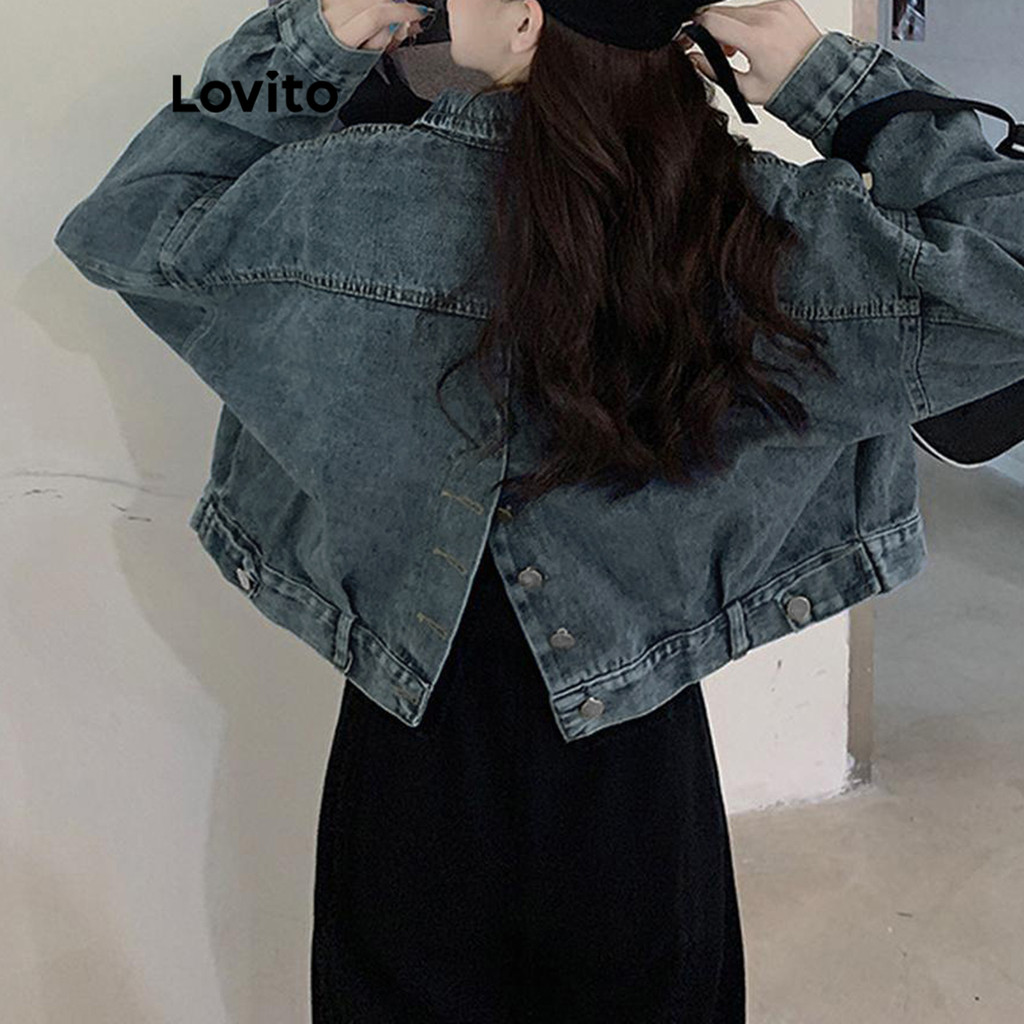 Lovito Women Casual Plain Washed Split Back Denim Jacket LNE71710 ...