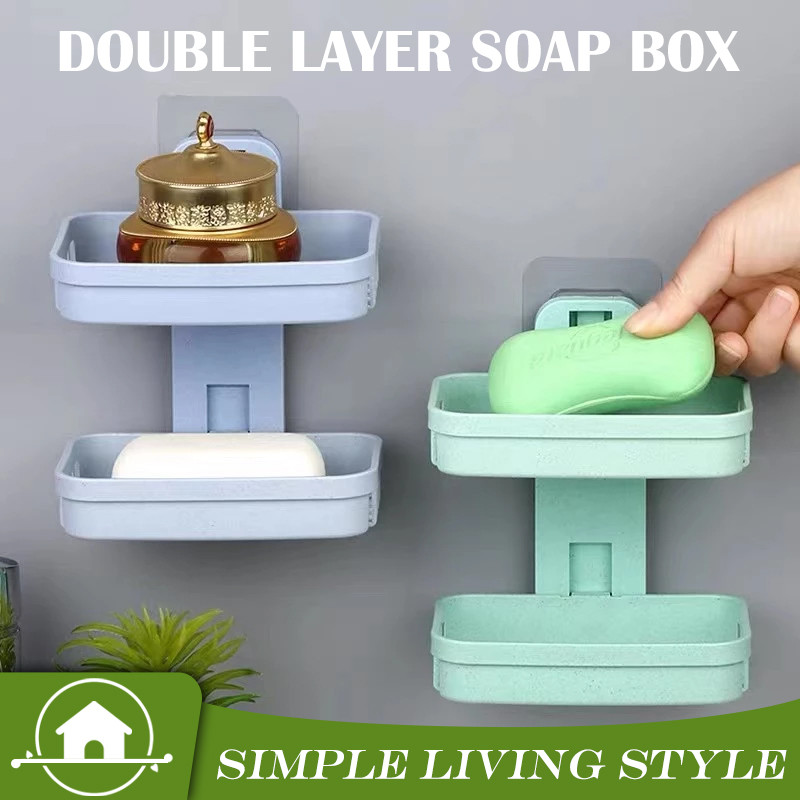 Double-layer Hollow Holder Bathroom Drain Soap Box Suction Cup Soap ...