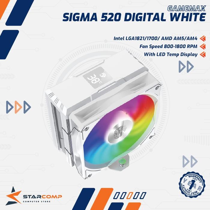 GAMEMAX SIGMA 520 DIGITAL WHITE Heatsink CPU Cooler | Shopee Philippines