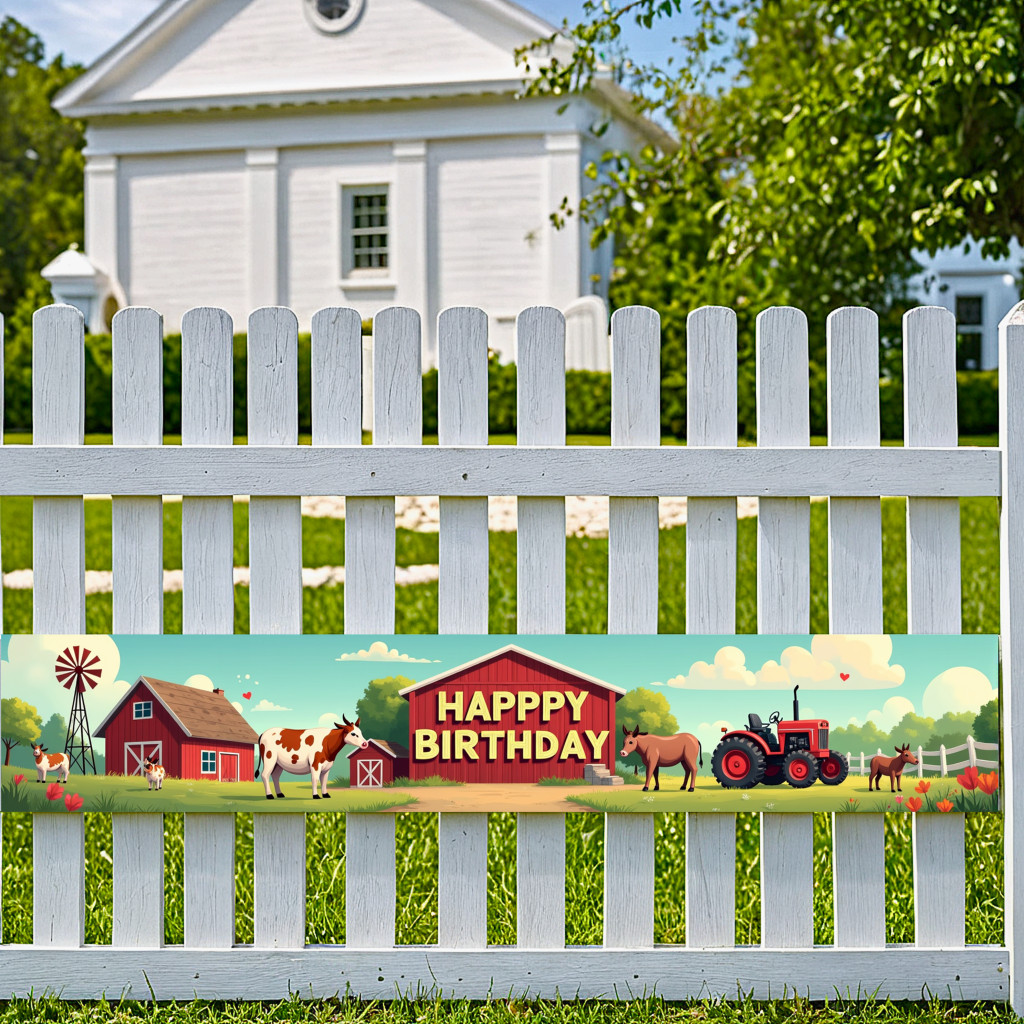 Happy Birthday Barn Banner Colorful Backdrop for Farm Party Background ...