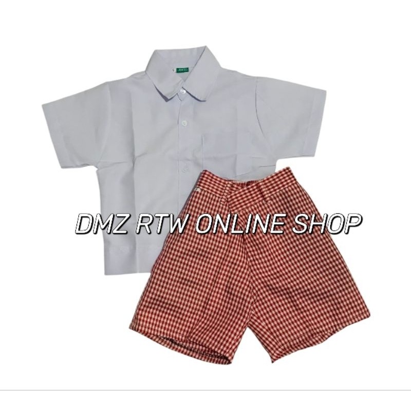 RED CHECKERED SHORT AND PLAIN WHITE POLO TERNO UNIFORM | Shopee Philippines