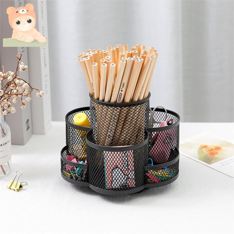 Rotating Plum Blossom Iron Mesh Metal Pen Holder, Student Desktop Multi ...