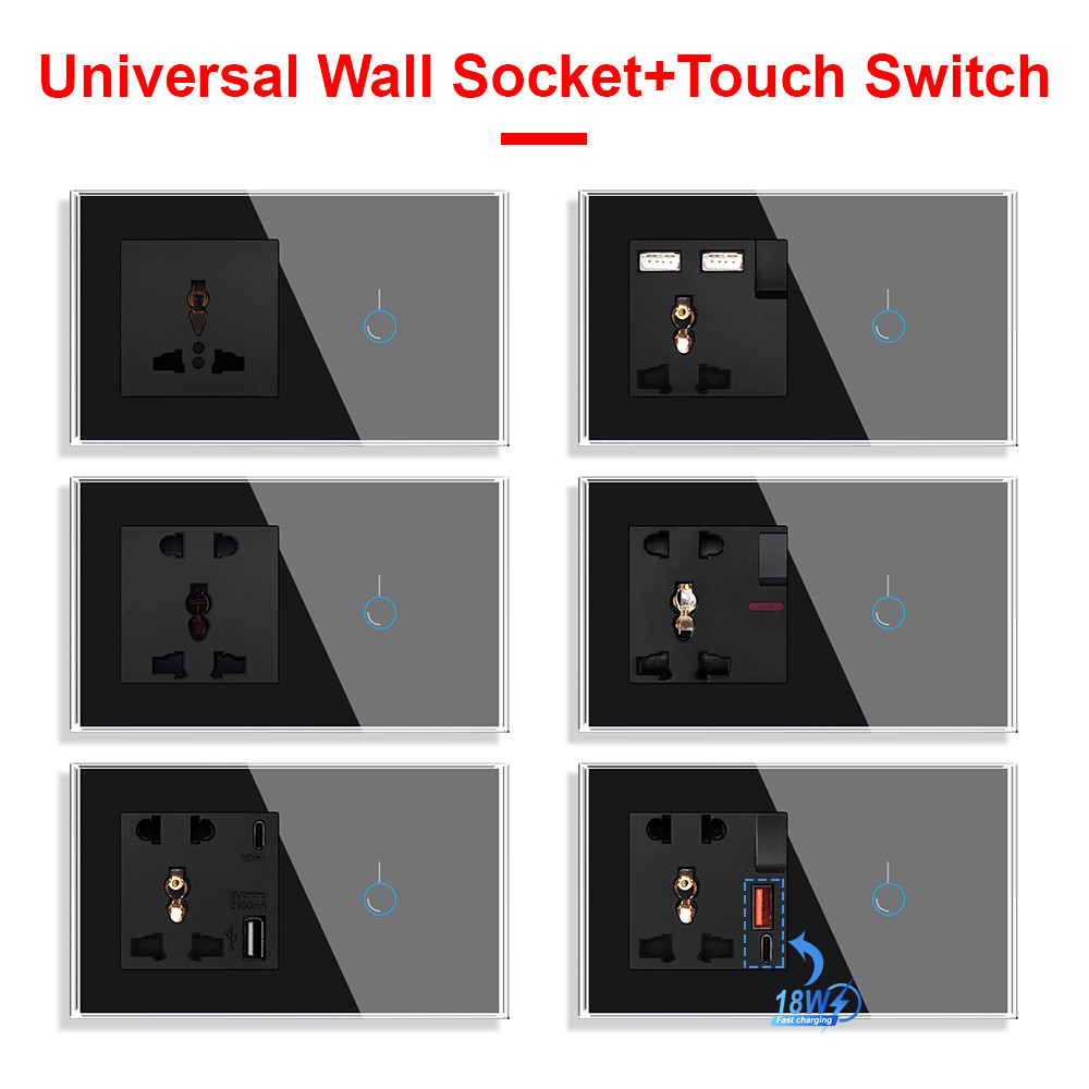 VISWE wall socket wall switch usb c wall socket 3 pin socket 1/2/3 gang ...