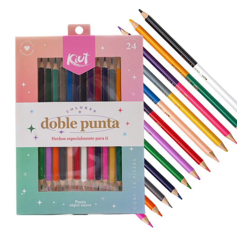 24-Color Triangle Double-Headed Pencils Set for Professional Drawing ...