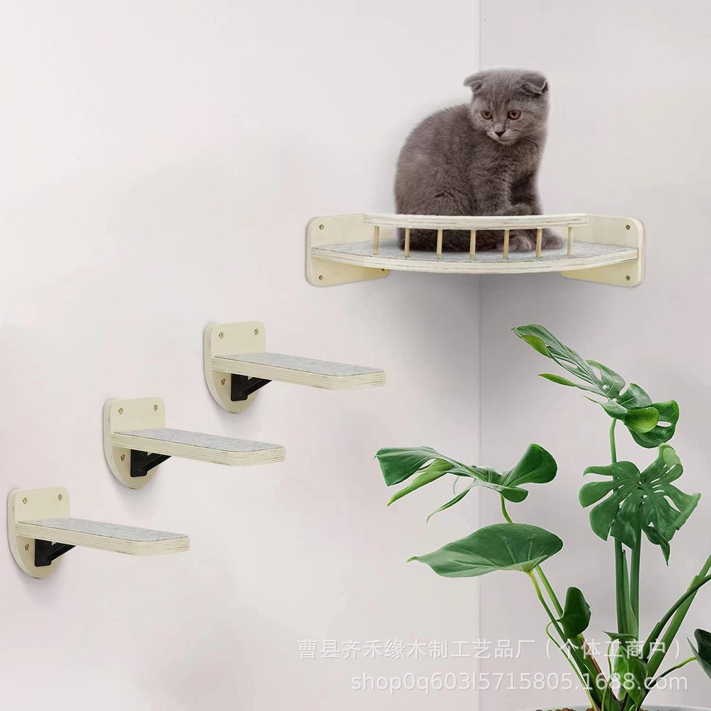 Wooden Cat Bed Wall-Mounted Solid Wood Cat Stair Climbing Frame Pet Toy ...