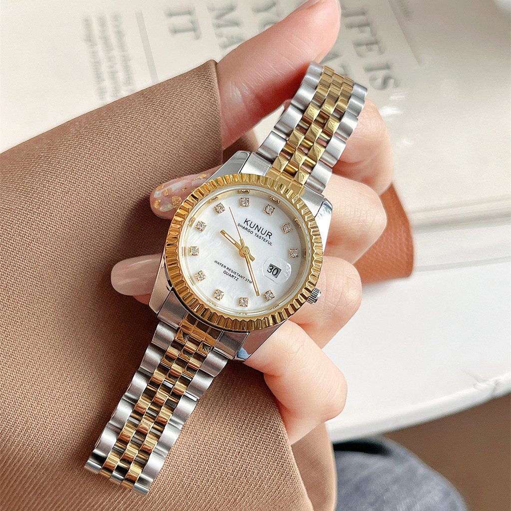 Korean Style Round Pointer Diary Watch Female Steel Band Quartz Watch ...