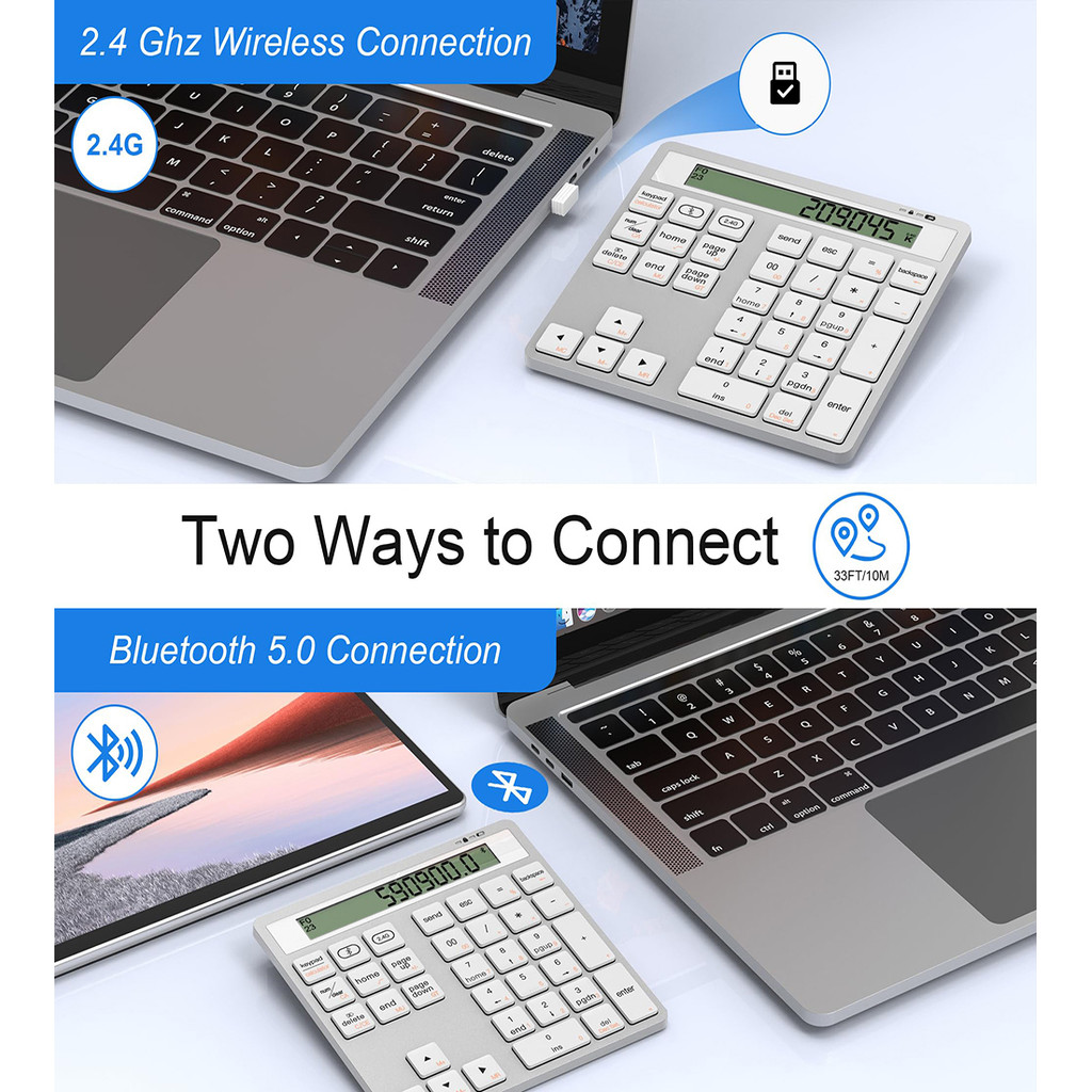 JOMAA Bluetooth 2.4G Wireless Numeric Keyboard with Display Calculator ...
