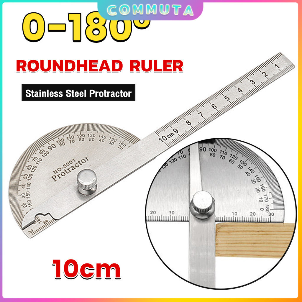 MM Stainless Steel Protractor Adjustable Roundhead Ruler 180 Degree ...