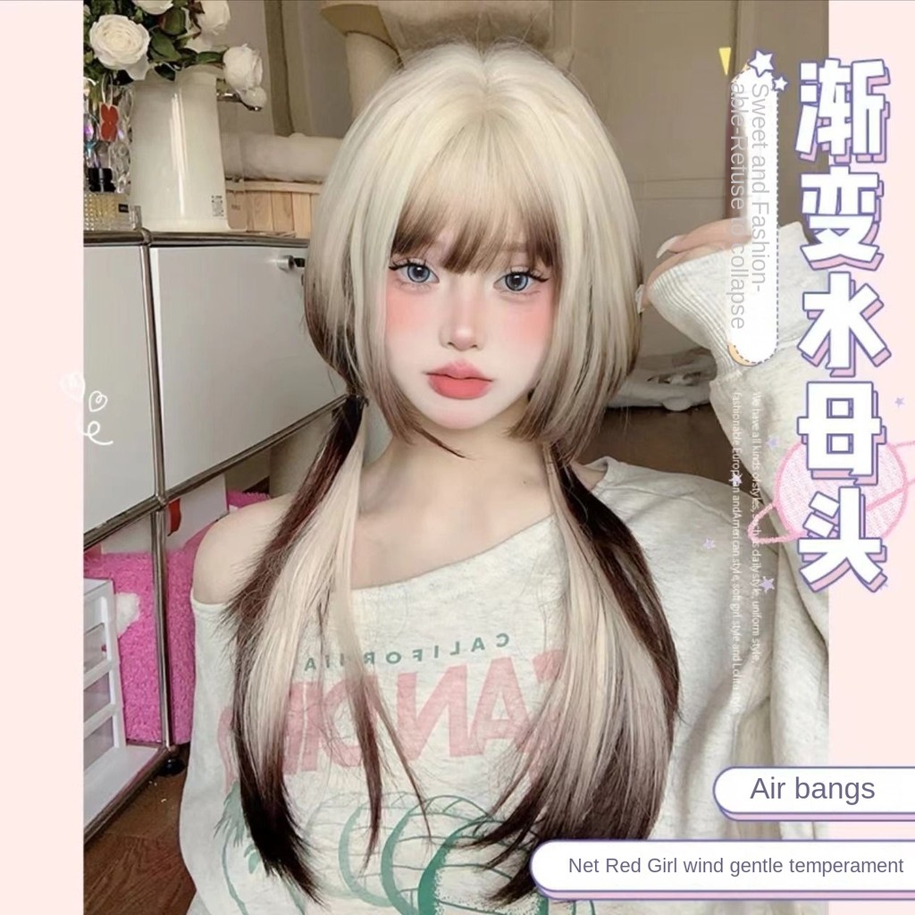 Wig Female Long Hair Siamese Cat Jellyfish Head Natural Bangs New Style ...