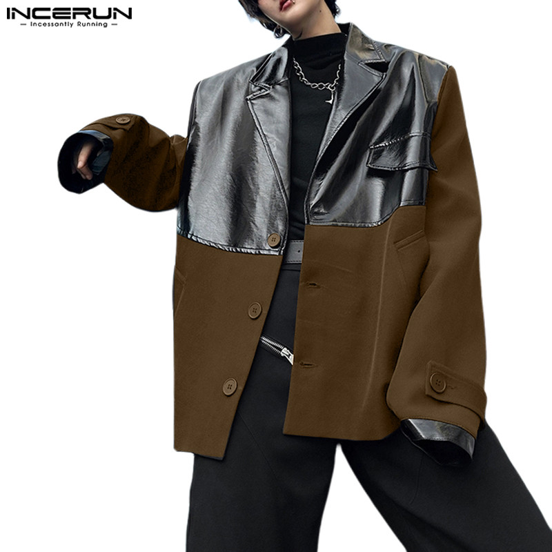 INCERUN Men Korean Fashion Contrast Color Long Sleeve Loose Casual ...