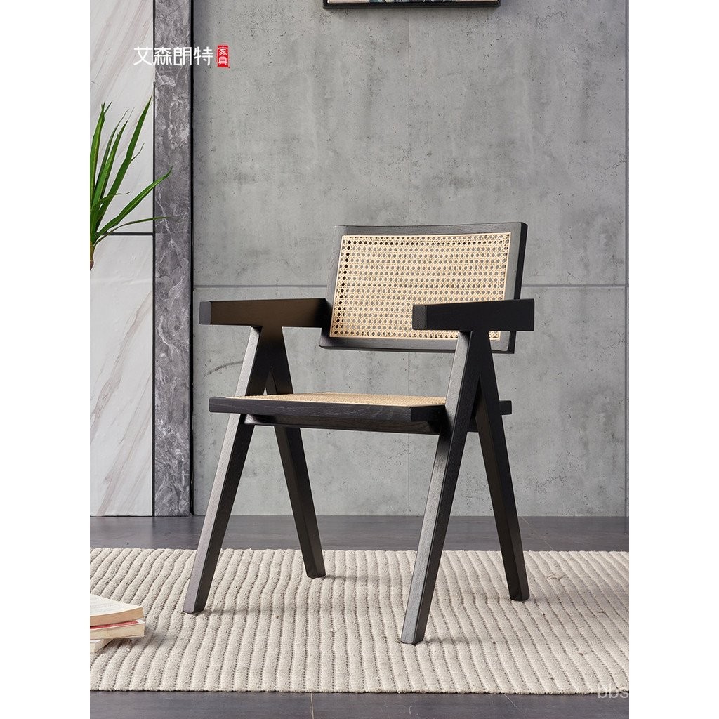 Nordic Solid Wood Rattan Woven Dining Chair Home Chandigarh Original ...