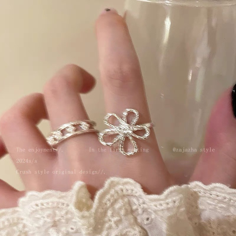 Korean Silver Rings Set, Asymmetric Minimalist Stackable No Fade For ...
