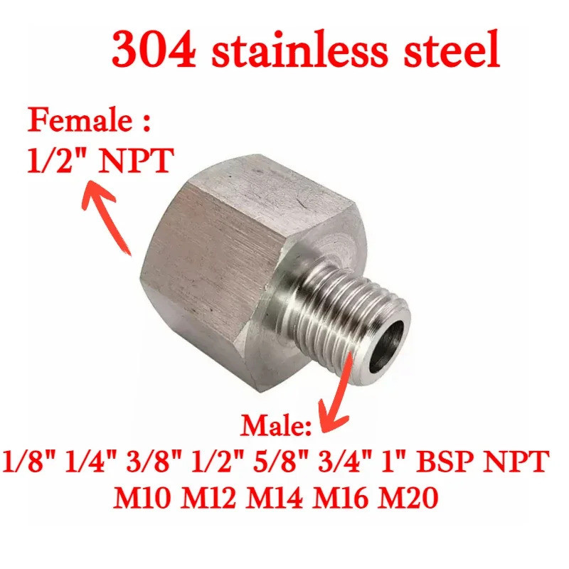 1/2" NPT Female to M10 M12 1/8" 1/4" 3/8" BSP NPT Male Hex Reducer ...