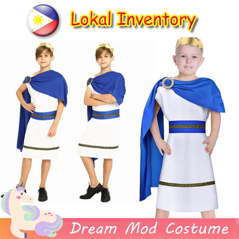 Greek God Zeus Cosplay Costume For Kids Boy White Blue Cloak Cape Gown ...