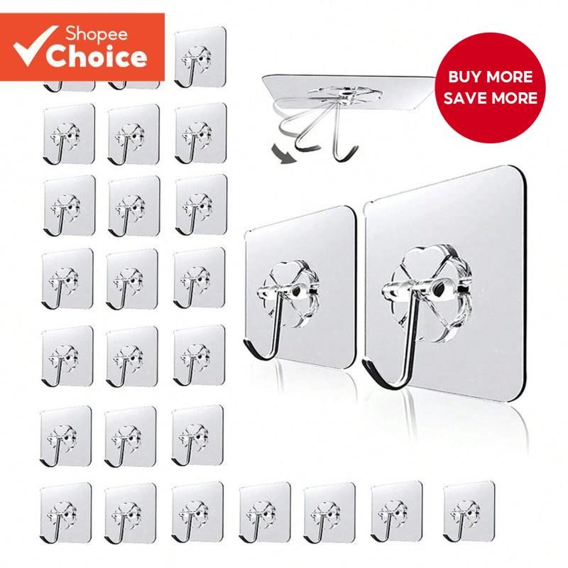 10 Pieces Transparent Adhesive Hooks-Non-slip Non-marking Design ...
