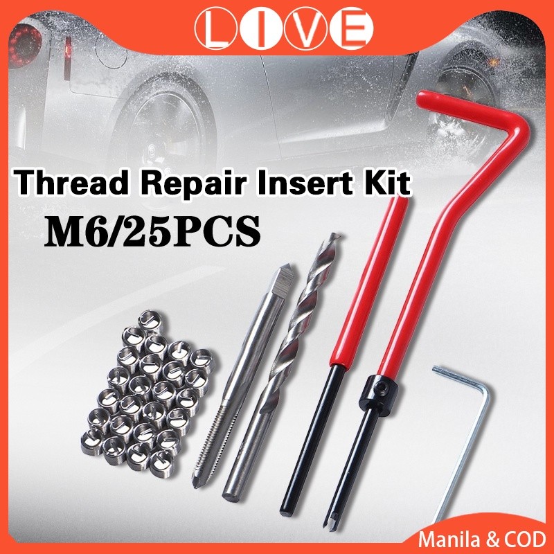 25pcs Thread Repair Tool Kit M6 Carbon Steel Metric Thread Repair ...