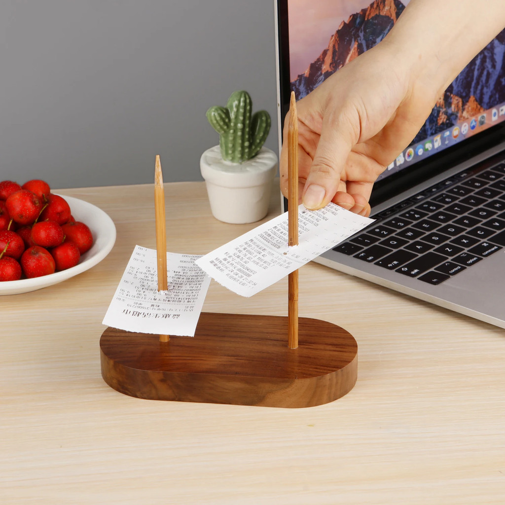 1PCS Wooden Paper Receipt Holder Spike Double Needles Bill Fork Memo ...