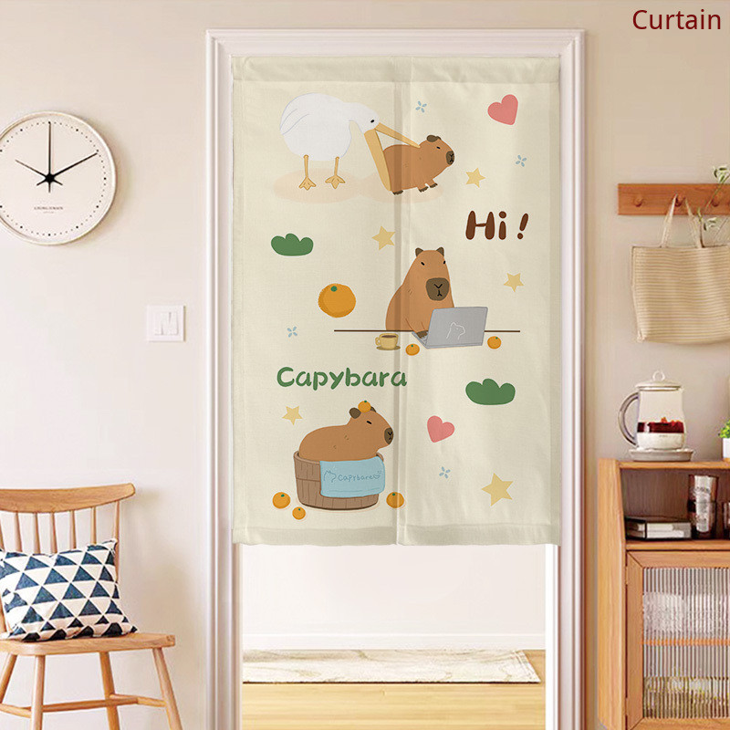 Cartoon Cute Capybara Pattern Fabric Door Curtain Kitchen Toilet ...