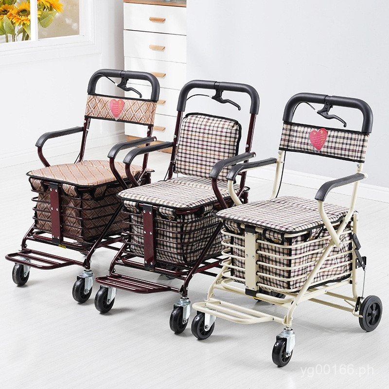 Shopping Hand Push Trolley Shopping Scooter Walking Aid Elderly Scooter Four-Wheel Chair for the ...