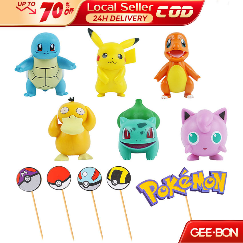 GEEBON 6PCS Pokemon Cake Topper Pikachu Psyduck Charmander Squirtle ...