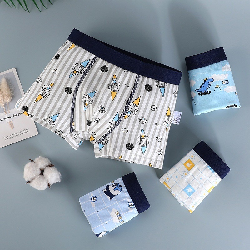 1-8 Years Old 2PCS Cotton Boxer Brief for Kids Boys Cute Printed Design ...