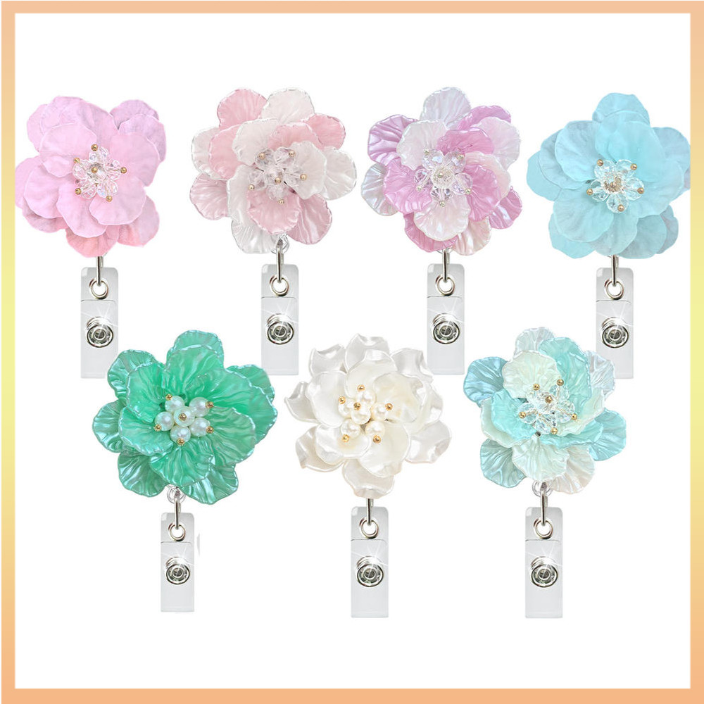 Flower Rotatable Badge Clip Retractable ID Badge Holder Badge Reel Gift ...