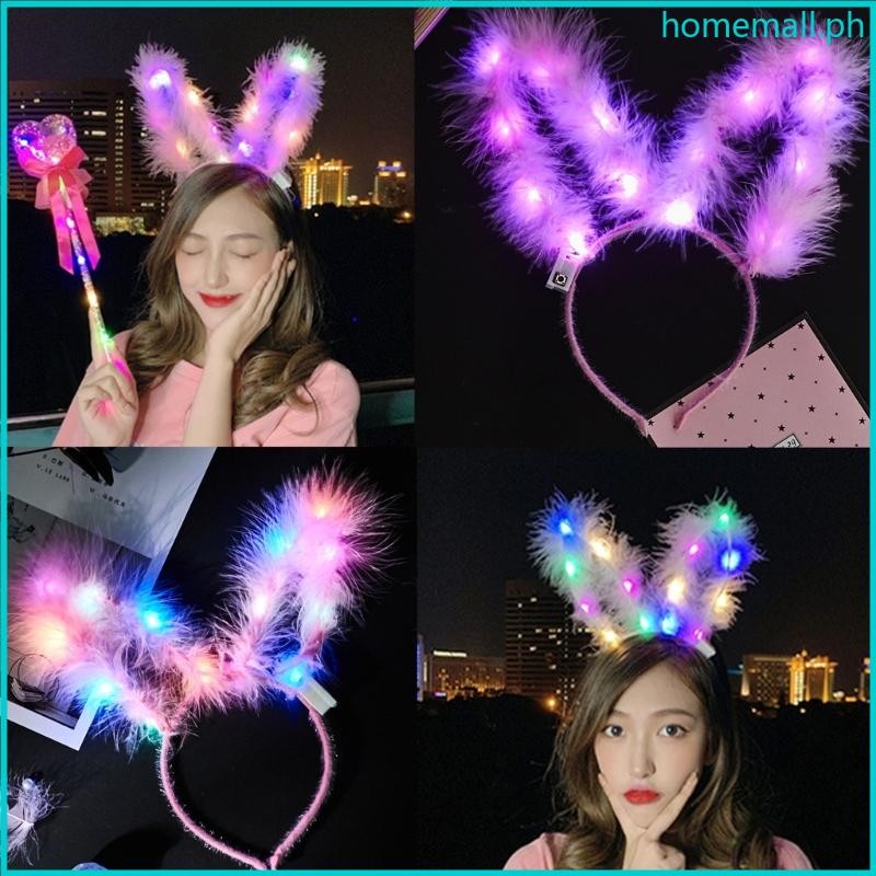 HO LED Bunny Ears Headband Light Up Rabbit Ears Headpiece for Girl ...