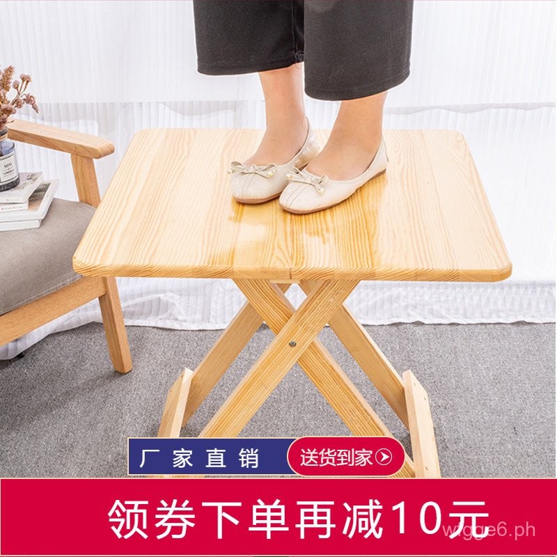 Pine Portable Solid Wood Folding Table Dining Table Home Simple Small ...