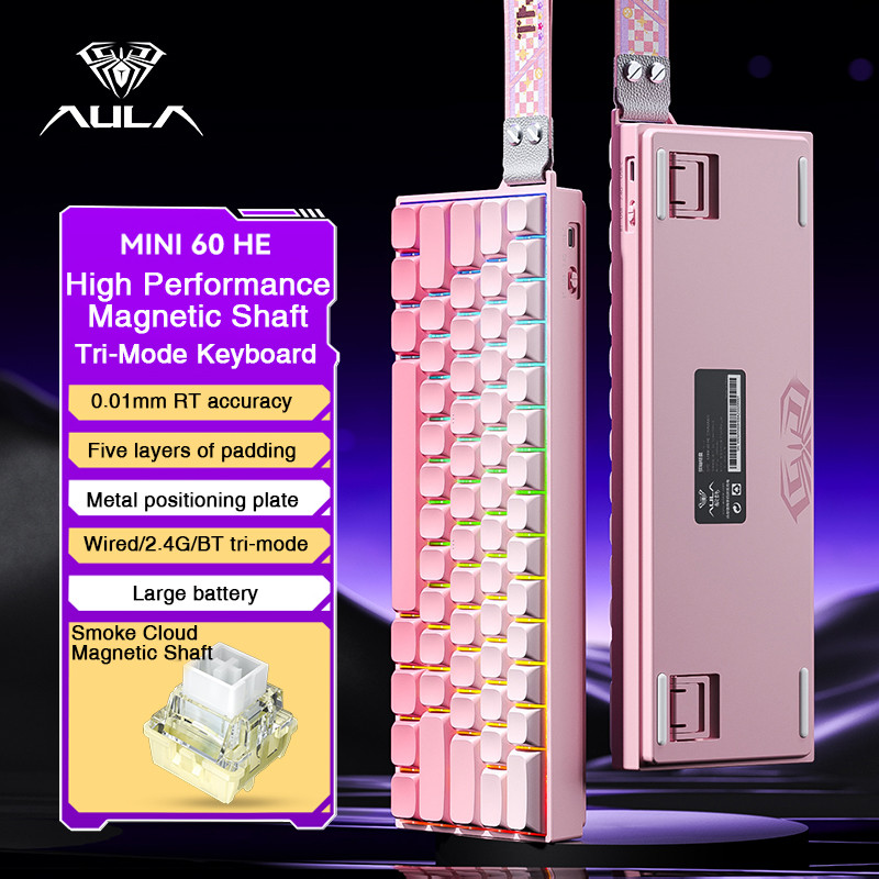 AULA MINI60HE Magnetic Keyboard 61Keys wired/2.4G/Bluetooth RGB 0.01mm RT low latency Gaming ...