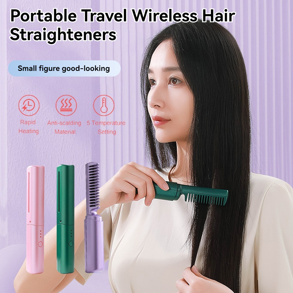 USB Hair Portable Straight 2 in1 Charging Comb Curler Wireless and ...