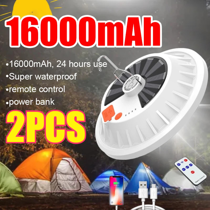 2PCS 16000mAh Solar Led Lights for Outdoor Garden Camping Lights Tent ...