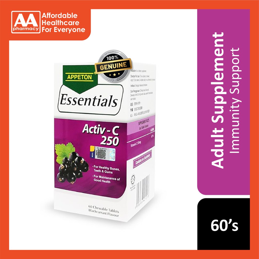 Appeton Essentials Activ-C 250mg (Blackcurrant Flavour) Chewable Tablet ...