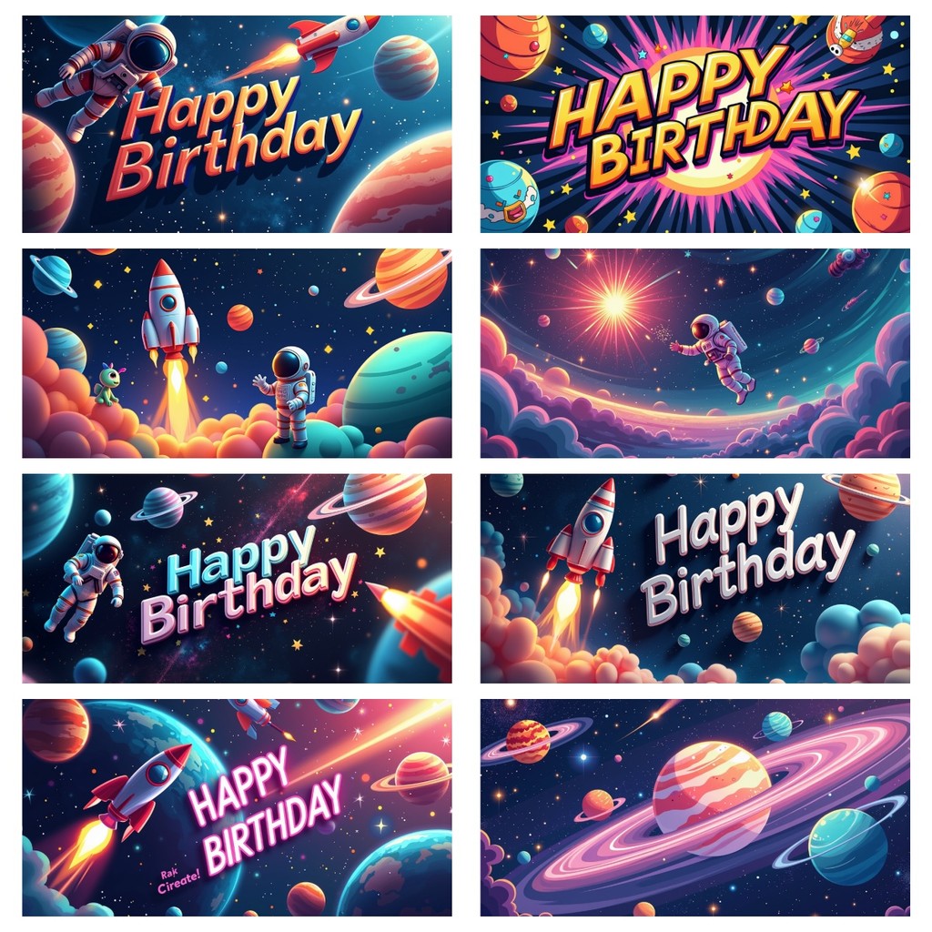 Space Themed Happy Birthday Backdrop Banner Decor for Parties ...