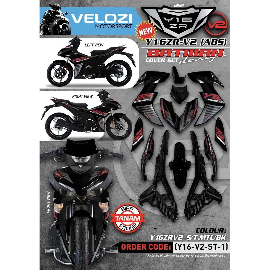 Y16 V2 Cover Set Batman Hitam VELOZI Sticker Tanam PNP For YAMAHA Y16ZR ...